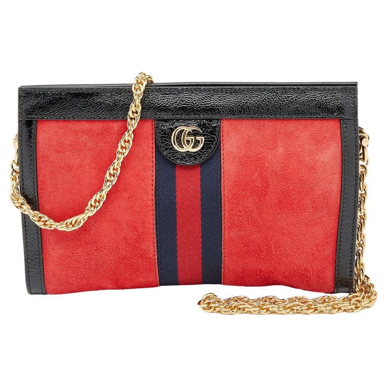 Gucci Red/Black Suede and Patent Leather Small Ophidia Shoulder Bag at ...