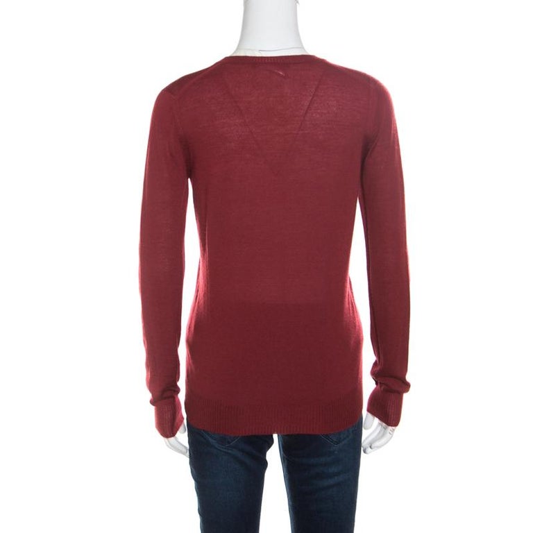 Gucci Red Cashmere V-Neck Sweater S For Sale at 1stDibs