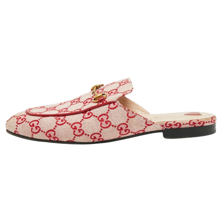 Gucci Red GG Canvas Horsebit Princetown Flat Mules Size 39 For Sale at ...