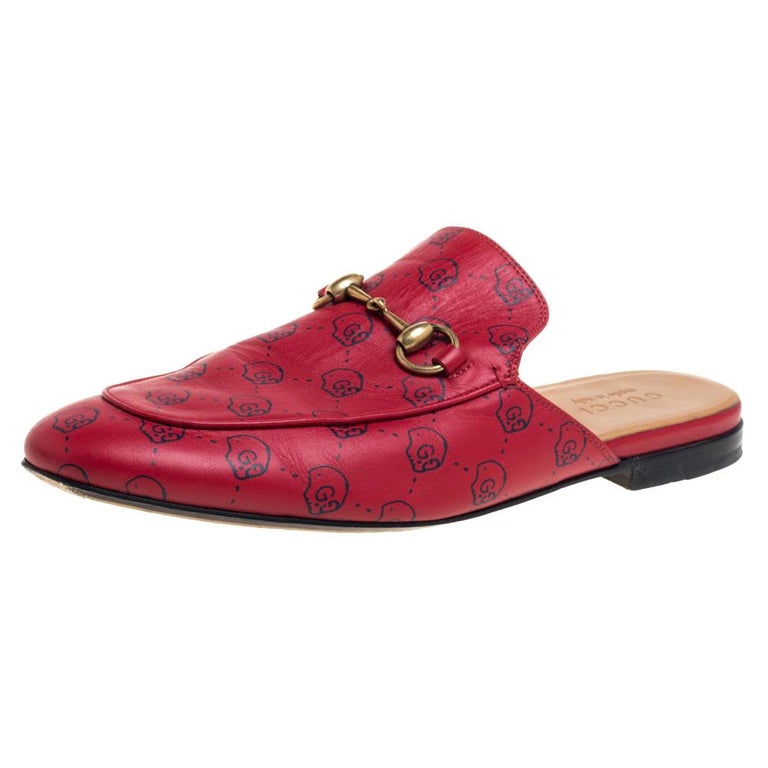 Gucci Red GG Ghost Print Leather Princetown Horsebit Mules Size 42.5 at ...