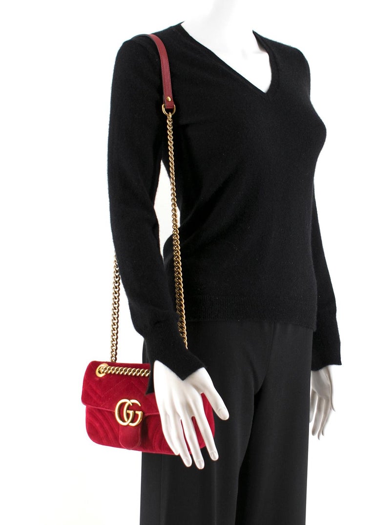 Gucci Red GG Marmont Mini Velvet Bag at 1stDibs