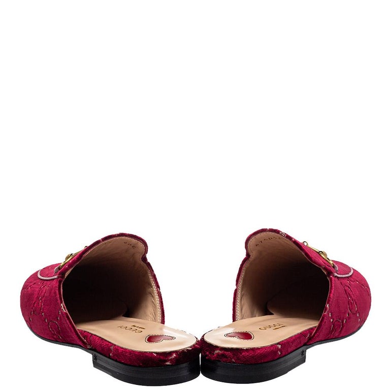 Gucci Red GG Velvet And Leather Princetown Mules Size 39 at 1stDibs