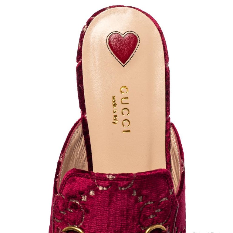 Gucci Red GG Velvet And Leather Princetown Mules Size 39 at 1stDibs
