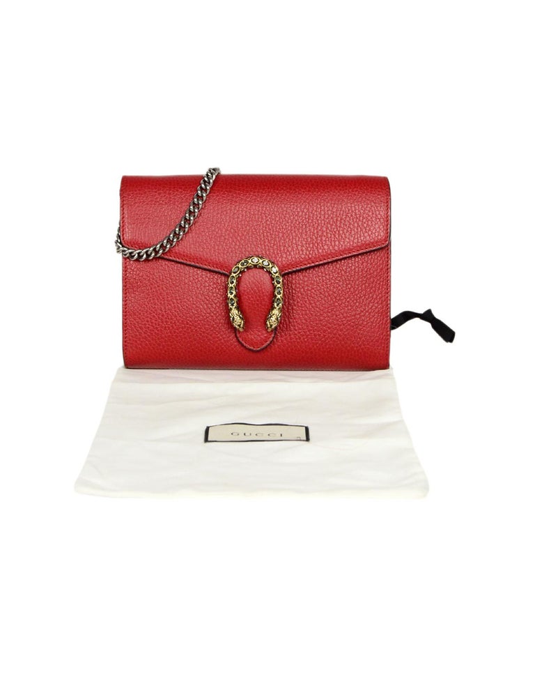 Gucci Red Grained Calfskin Mini Dionysus Chain Wallet WOC Crossbody Bag ...