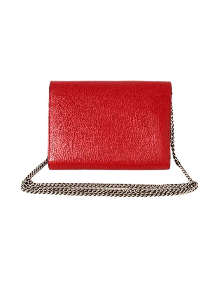Gucci Red Grained Calfskin Mini Dionysus Chain Wallet WOC Crossbody Bag ...