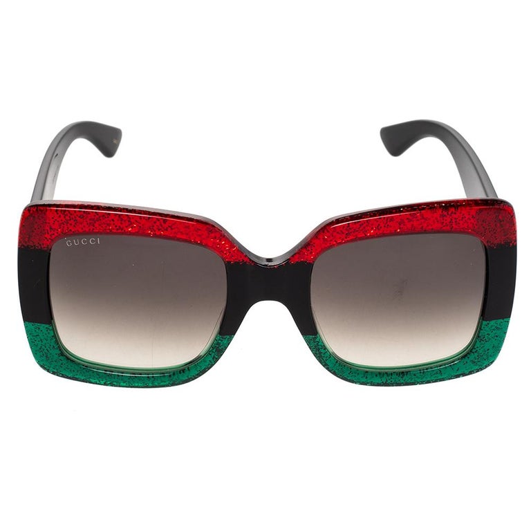 Gucci Red/Green Glitter GG0083S Oversized Square Sunglasses at 1stDibs ...