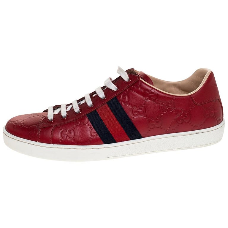 Gucci Red Guccissima Leather Ace Low Top Sneakers Size 38 For Sale at ...