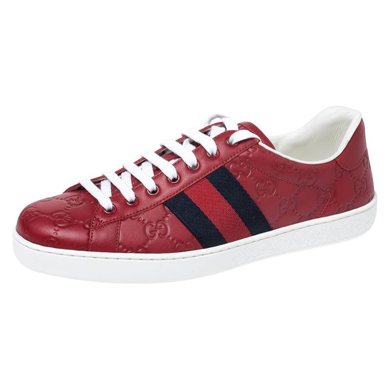 Gucci Red Guccissima Leather Ace Web Low Top Sneakers Size 38.5 For ...
