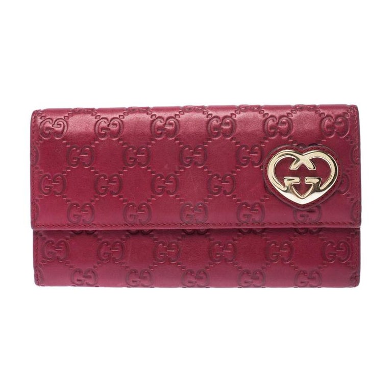 Gucci Red Guccissima Leather Lovely Heart Continental Wallet For Sale ...