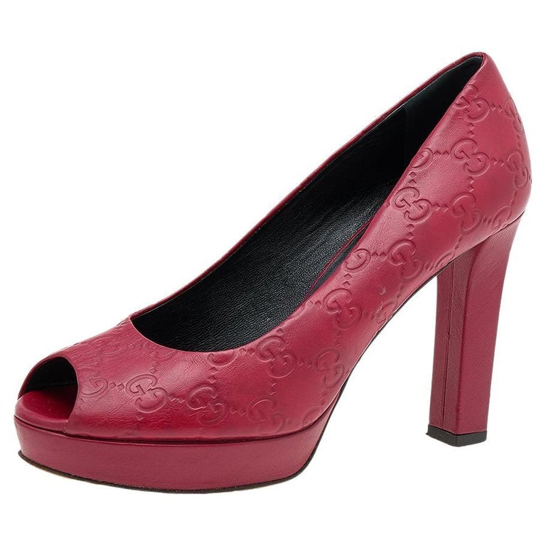 Gucci Red Guccissima Leather Peep Toe Platform Pumps Size 37.5 For Sale ...