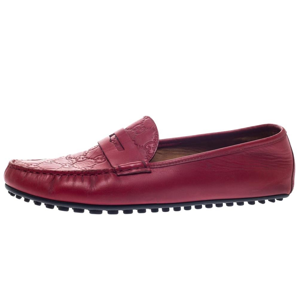 Gucci Red Guccissima Leather Penny Slip On Loafers 43.5 at 1stDibs