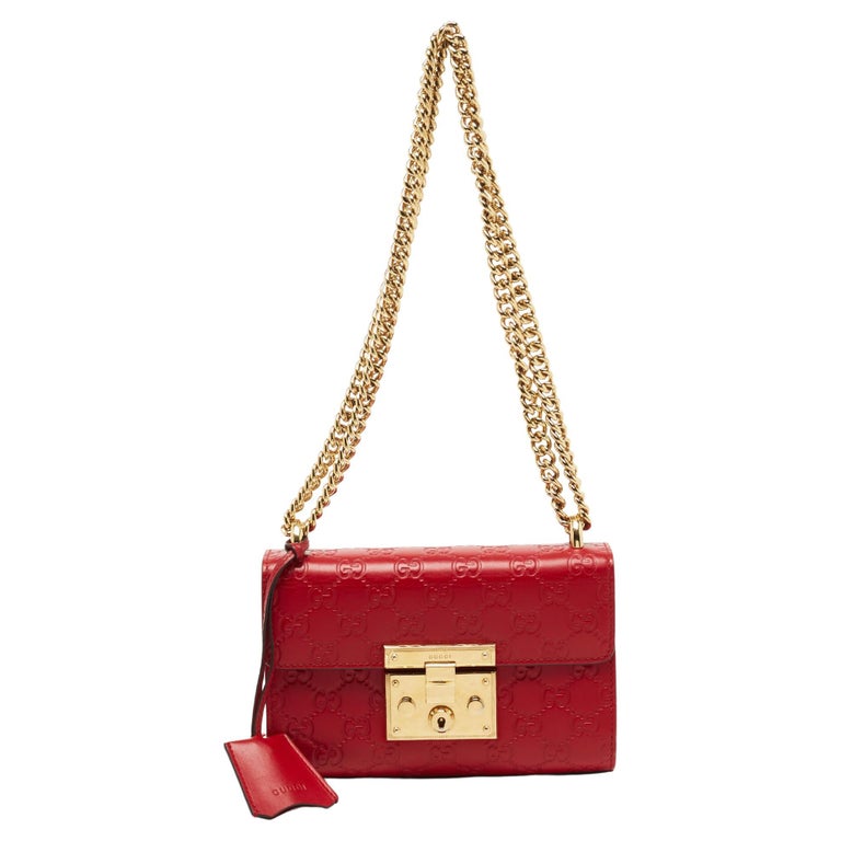 Gucci Red Guccissima Leather Small Padlock Shoulder Bag For Sale at 1stDibs