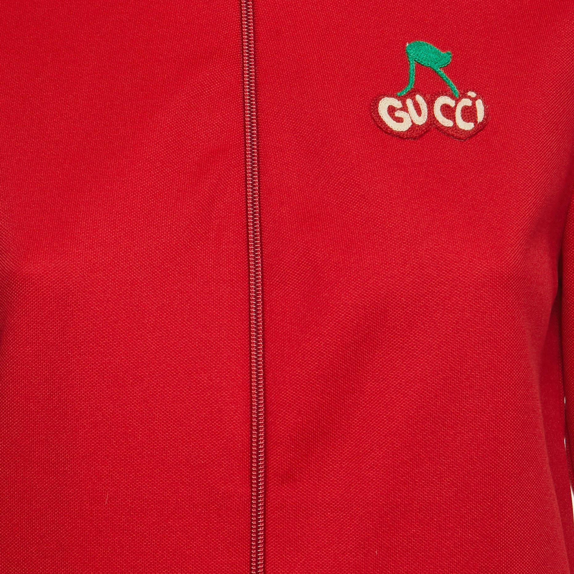 Gucci Red Jersey Logo Embroidered Track Jacket S For Sale at 1stDibs
