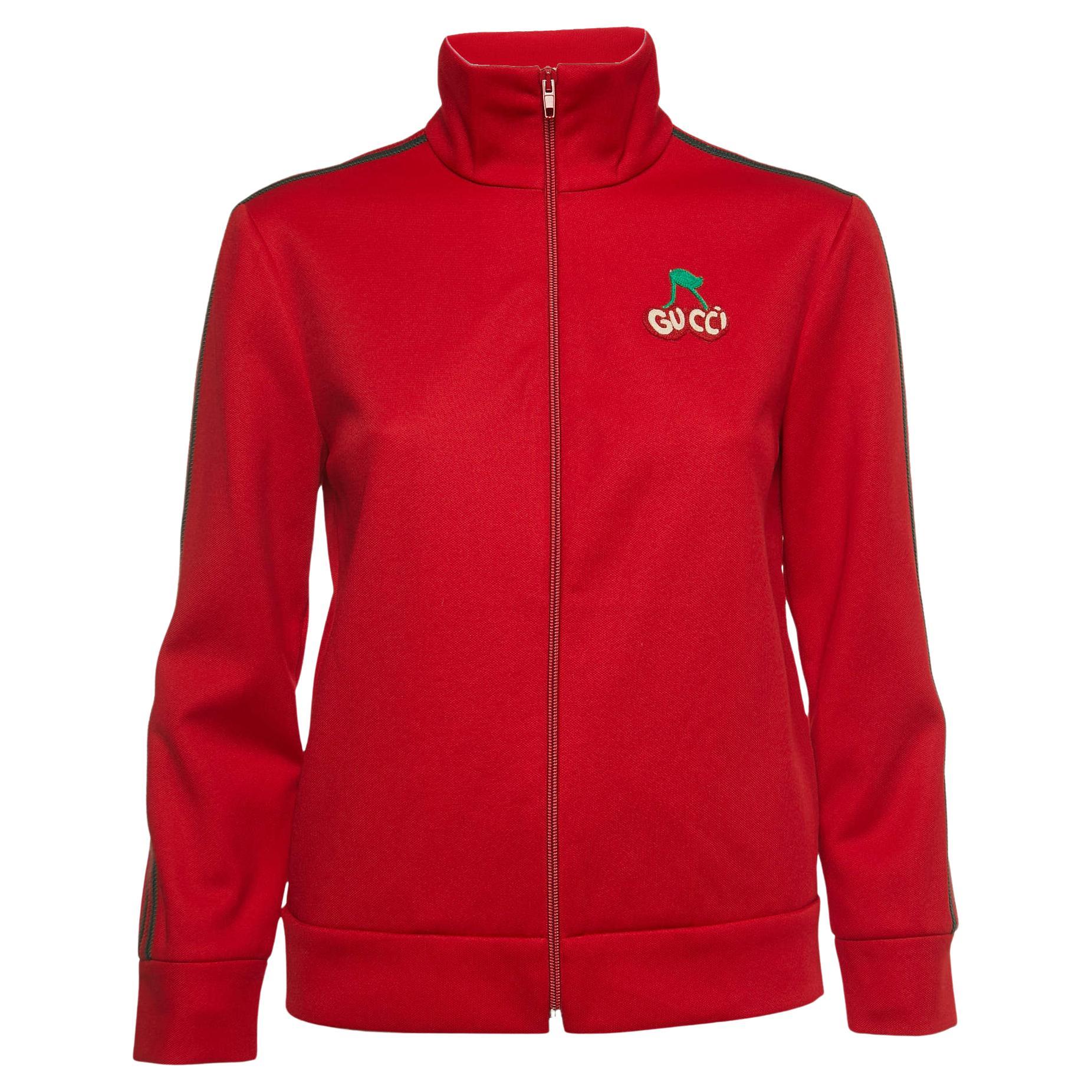 Gucci Red Jersey Logo Embroidered Track Jacket S For Sale at 1stDibs