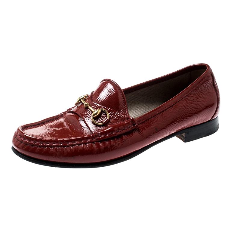 Gucci Red Leather 1953 Horsebit Loafers Size 37.5 For Sale at 1stDibs