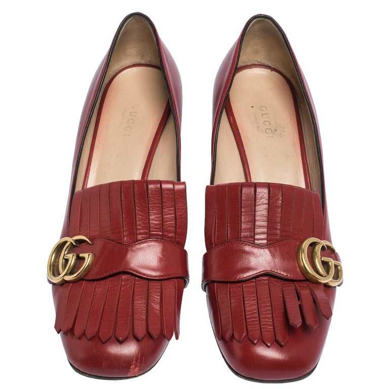 Gucci Red Leather Fringe Marmont GG Loafer Pumps Size 39 at 1stDibs