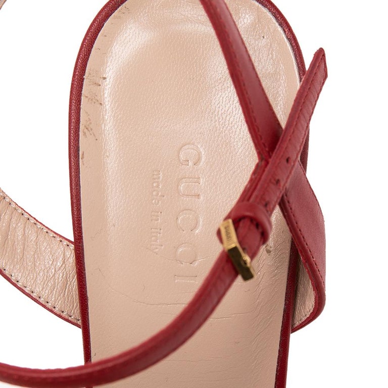 Gucci Red Leather GG Marmont Ankle Strap Block Heel Sandals Size 38.5 ...