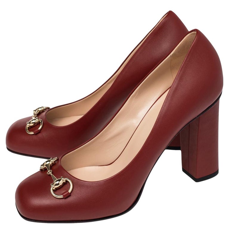Gucci Red Leather Horsebit Block Heel Pumps Size 39 at 1stDibs