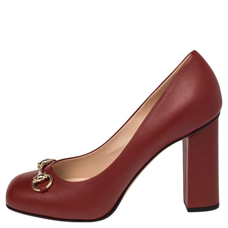 Gucci Red Leather Horsebit Block Heel Pumps Size 39 at 1stDibs