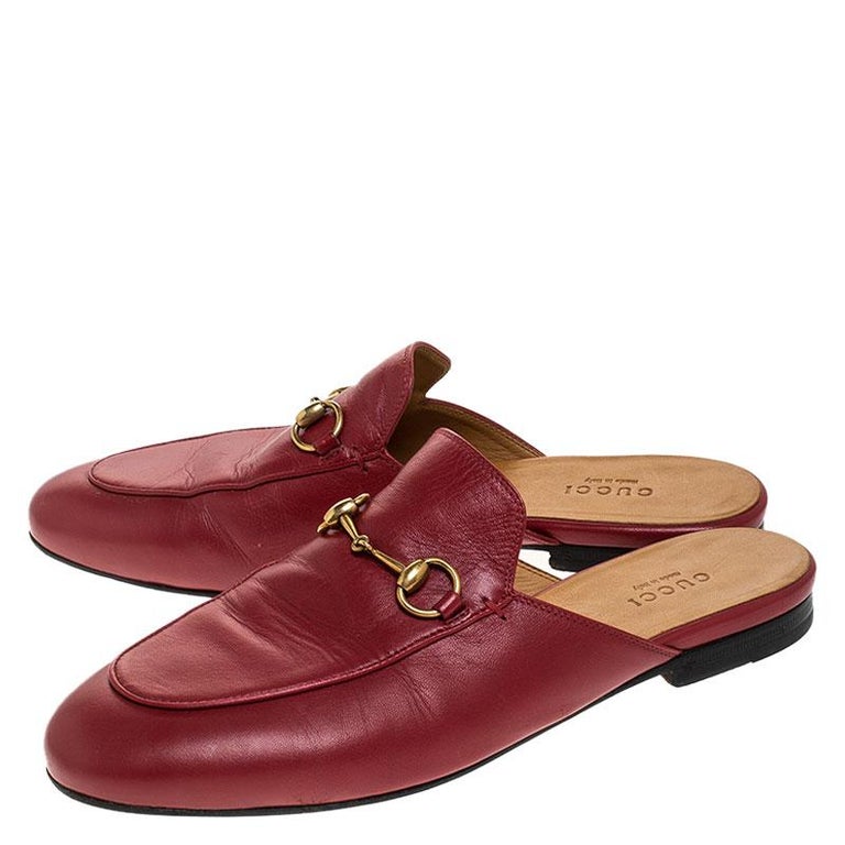 Gucci Red Leather Horsebit Mules Size 38 For Sale at 1stDibs