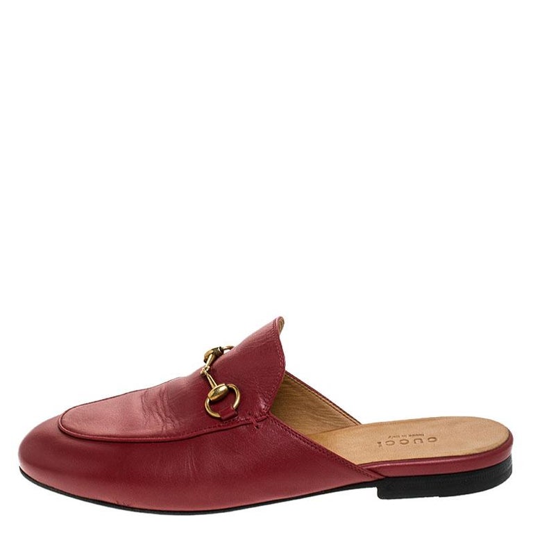 Gucci Red Leather Horsebit Mules Size 38 For Sale at 1stDibs