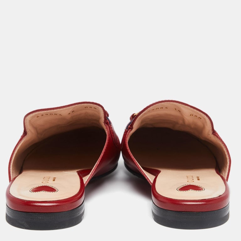 Gucci Red Leather Horsebit Web Princetown Mules Size 38 at 1stDibs