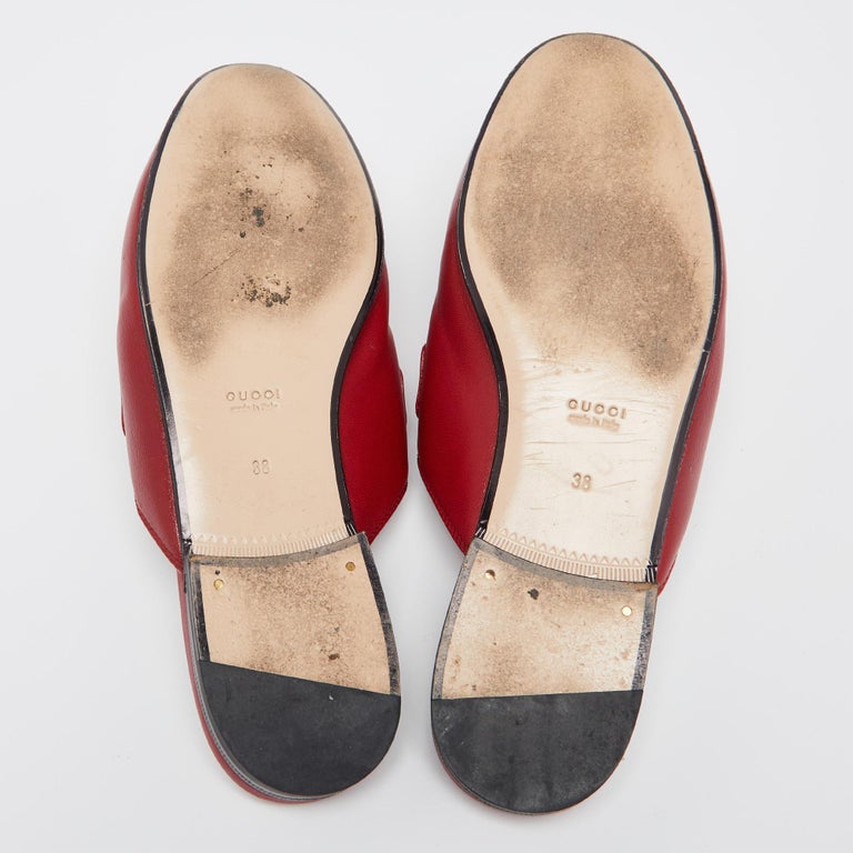 Gucci Red Leather Horsebit Web Princetown Mules Size 38 at 1stDibs
