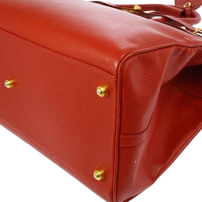 Gucci Red Leather Large Carryall Birkin Style Travel Weekender Top ...