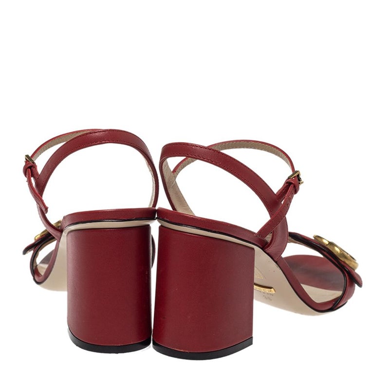 Gucci Red Leather Marmont Block Heel Ankle Strap Sandals Size 38 at 1stDibs