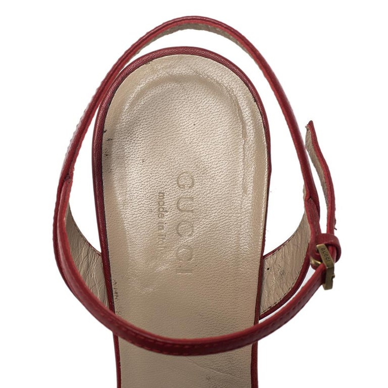 Gucci Red Leather Marmont Block Heel Ankle Strap Sandals Size 38 at 1stDibs