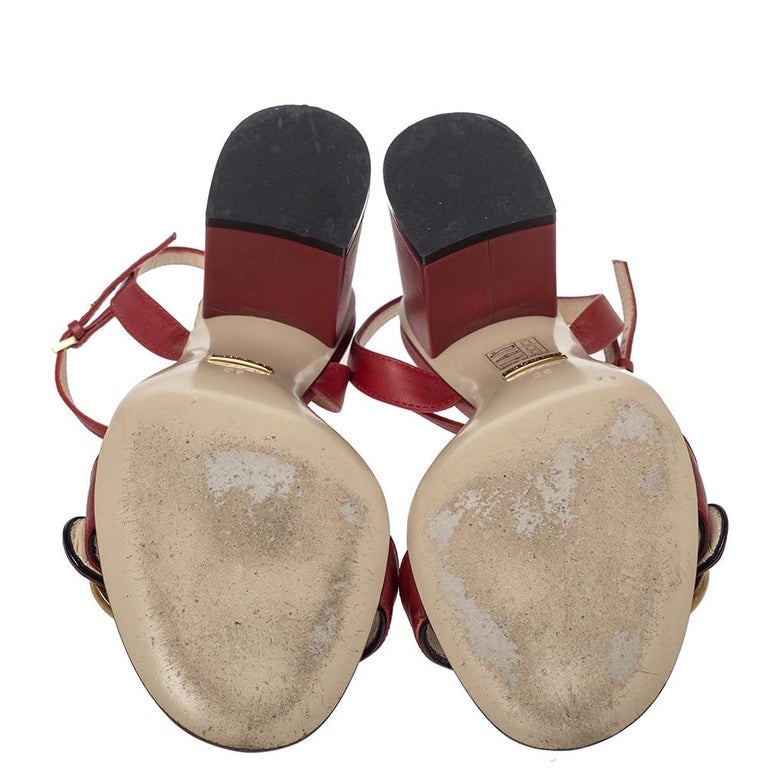 Gucci Red Leather Marmont Block Heel Ankle Strap Sandals Size 38 at 1stDibs