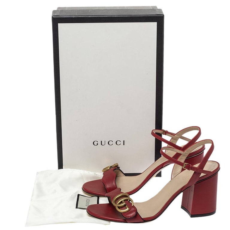 Gucci Red Leather Marmont Block Heel Ankle Strap Sandals Size 38 at 1stDibs