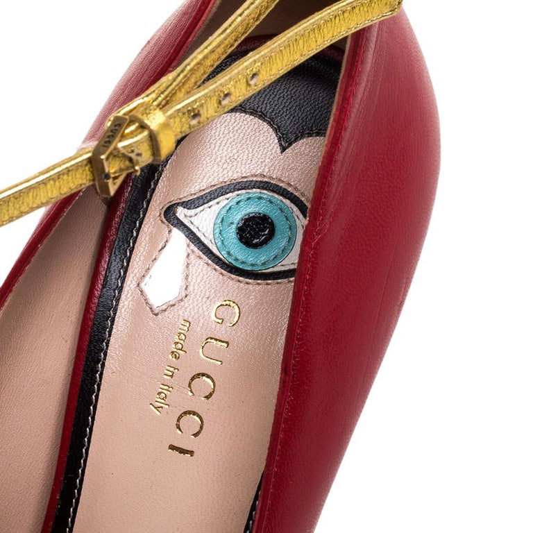 Gucci Red Leather Molina T Strap Sandals Size 38.5 at 1stDibs