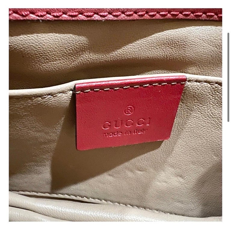 Gucci Red Leather Pearl Studded Mini Broadway Bee Envelope Bag For Sale ...