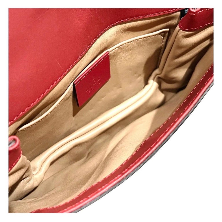 Gucci Red Leather Pearl Studded Mini Broadway Bee Envelope Bag For Sale ...