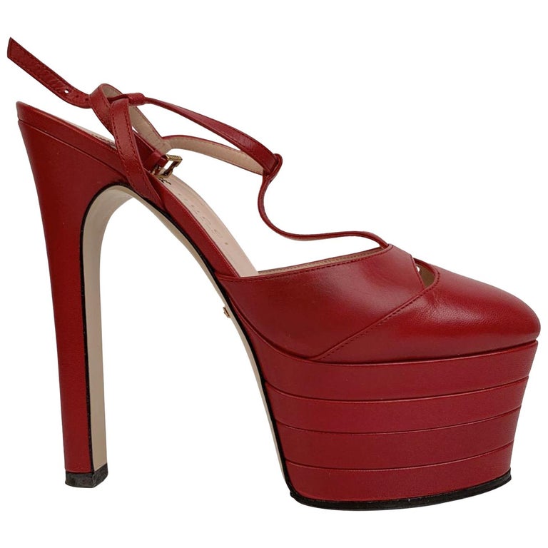 Gucci Red Leather Platform Angel Pumps High Heels Size 38.5 For Sale at ...