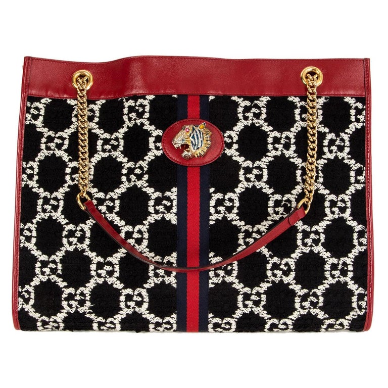 GUCCI red leather RAJA LARGE GG JACQUARD TOTE Handbag at 1stDibs