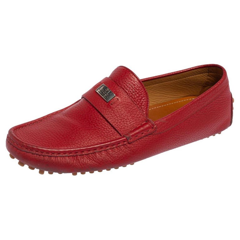 Gucci Red Leather Slip On Loafers Size 41 at 1stDibs