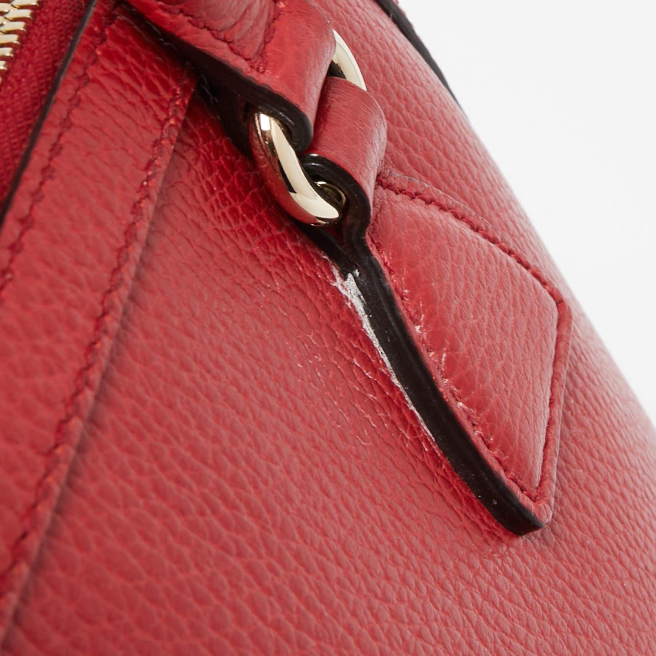 Gucci Red Leather Small GG Charm Dome Satchel For Sale at 1stDibs