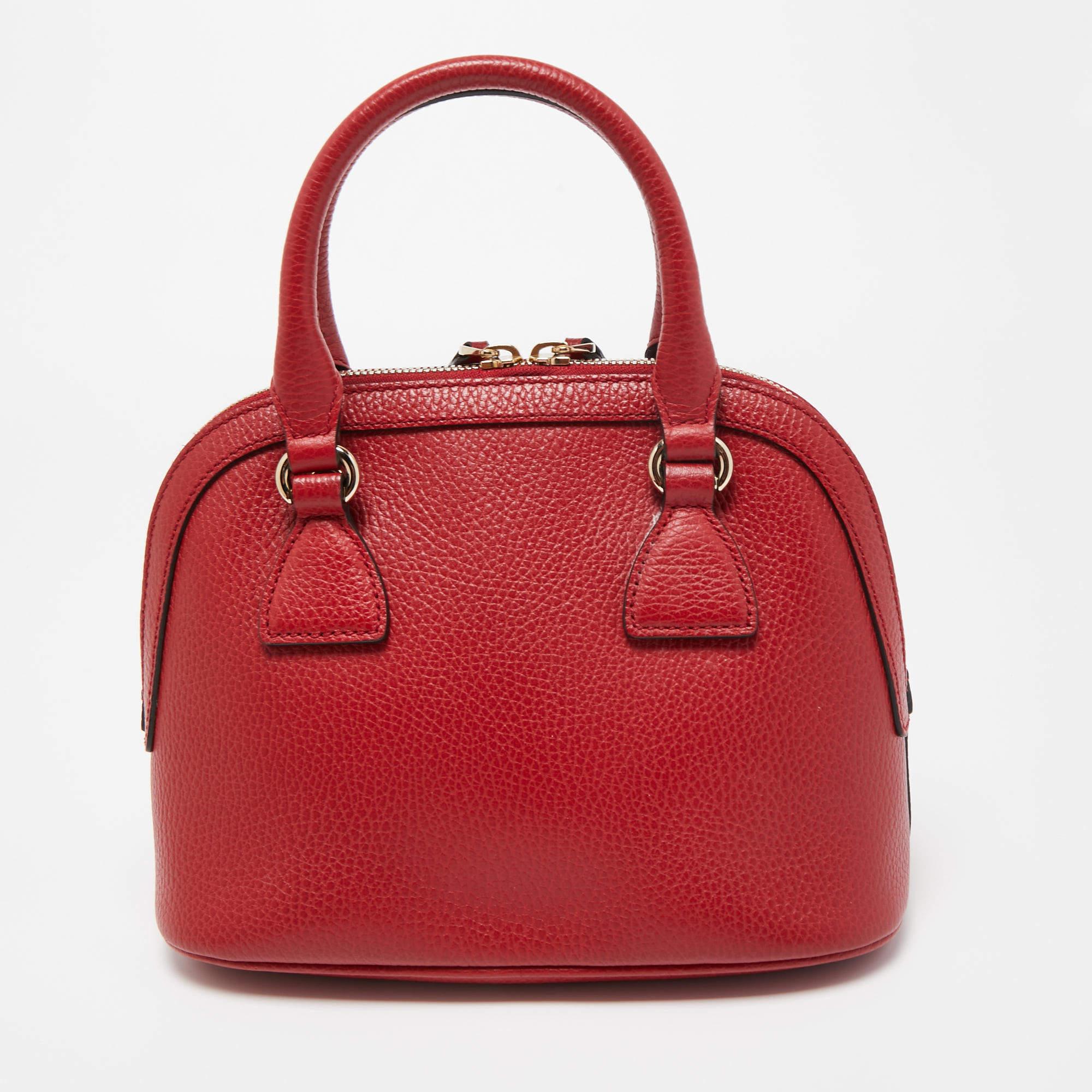 Gucci Red Leather Small GG Charm Dome Satchel For Sale at 1stDibs