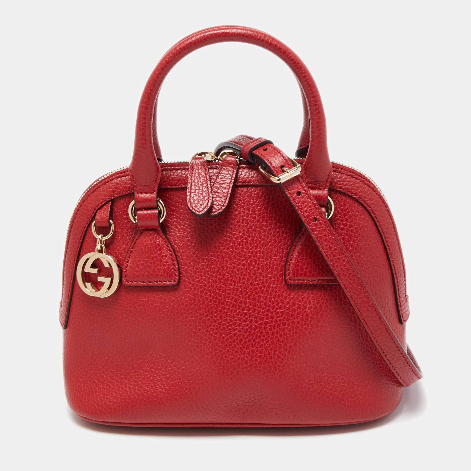 Gucci Red Leather Small GG Charm Dome Satchel For Sale at 1stDibs