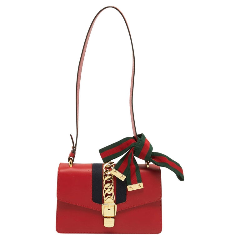 Gucci Red Leather Small Web Sylvie Shoulder Bag For Sale at 1stDibs