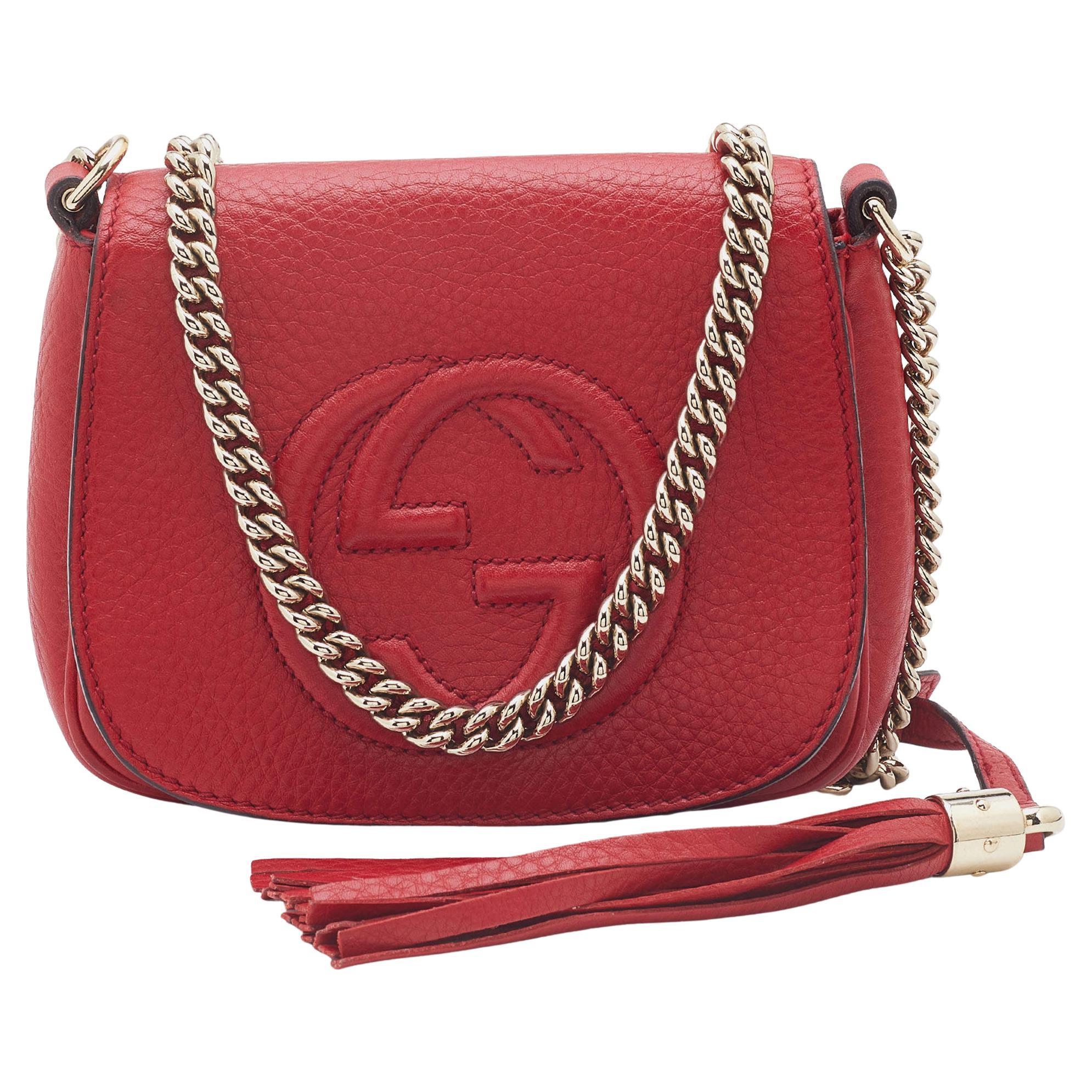 Gucci Red Leather Soho Flap Chain Crossbody Bag For Sale at 1stDibs
