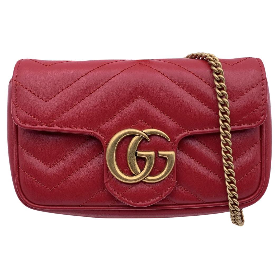 Gucci Red Leather Super Mini GG Marmont Matelassè Crossbody Bag For ...