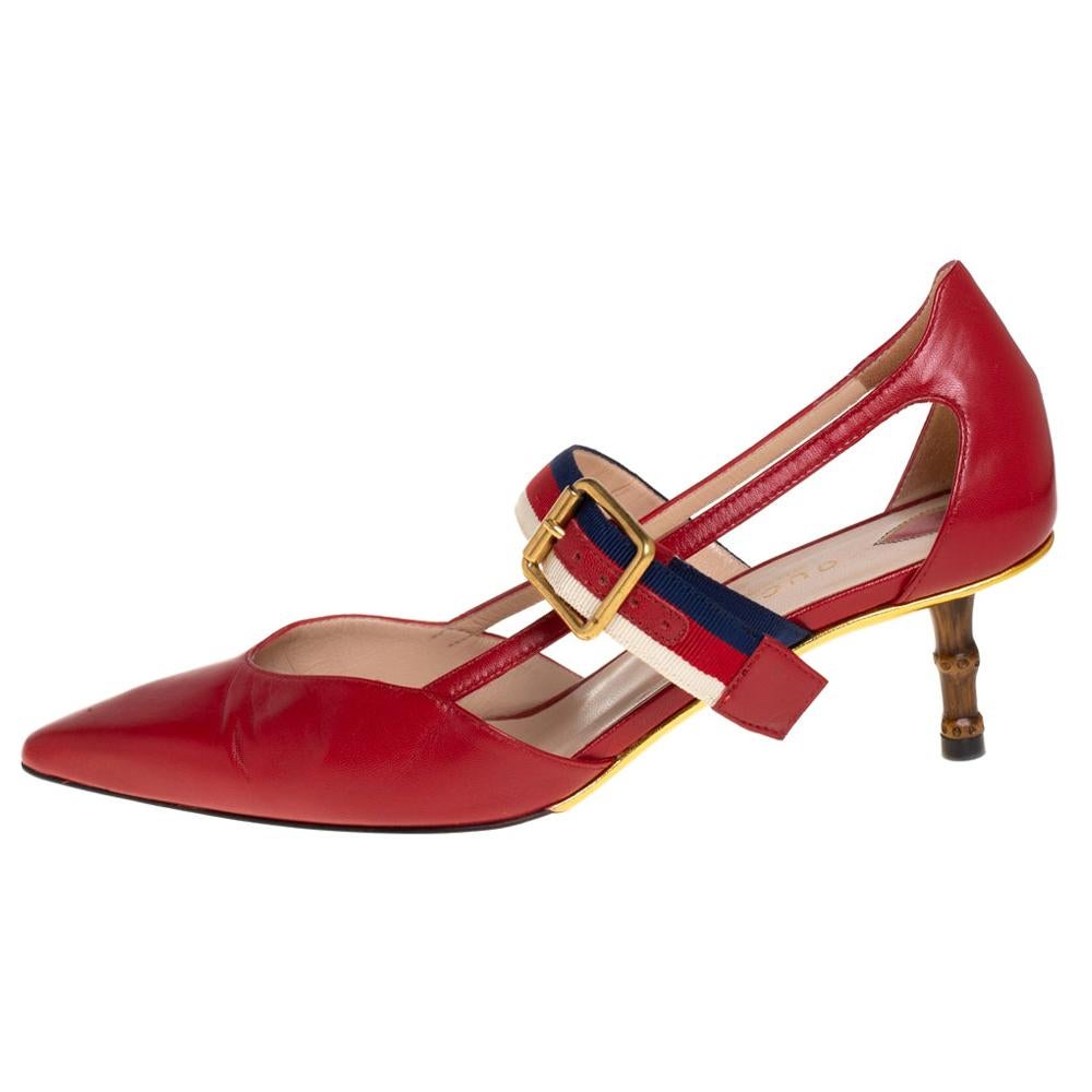 Gucci Red Leather Unia Mary Jane Pumps Size 36 at 1stDibs
