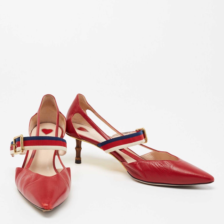 Gucci Red Leather Unia Mary Jane Pumps Size 38 For Sale at 1stDibs