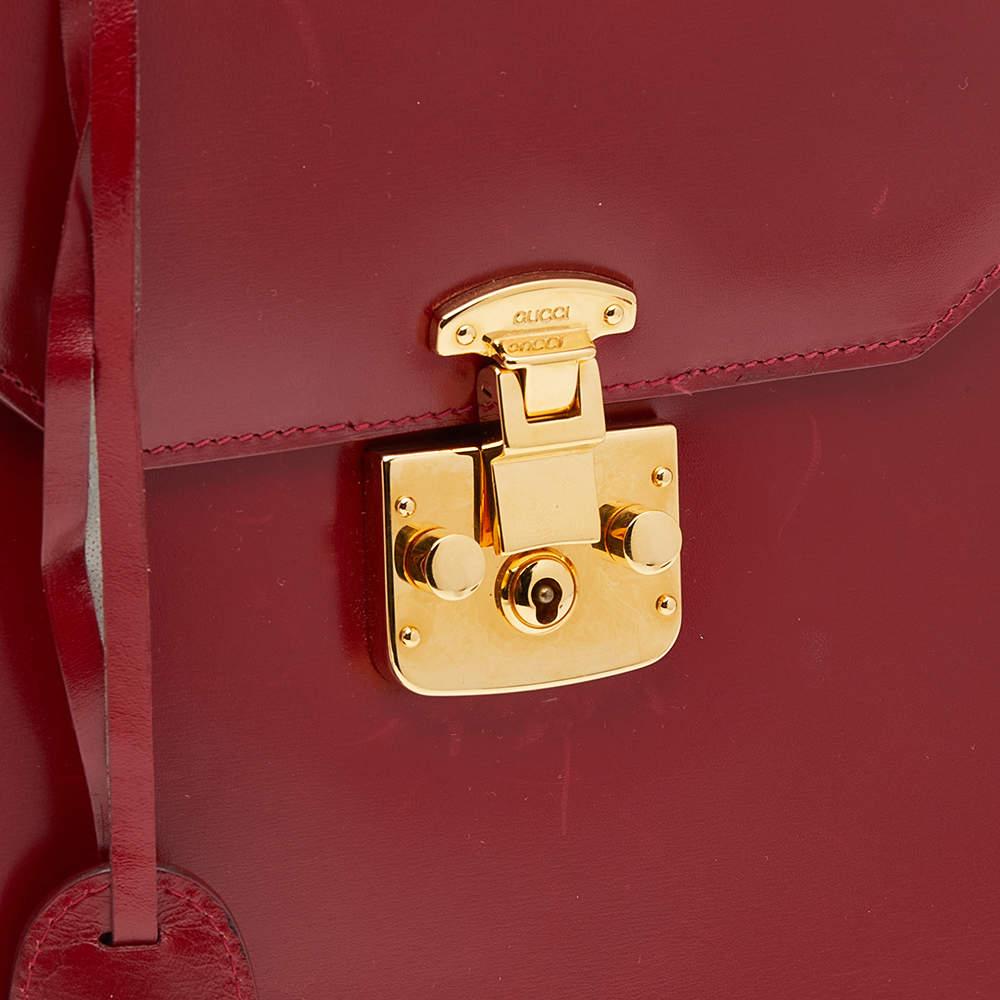 Gucci Red Leather Vintage Kelly Rare Lady Lock Top Handle Bag at 1stDibs
