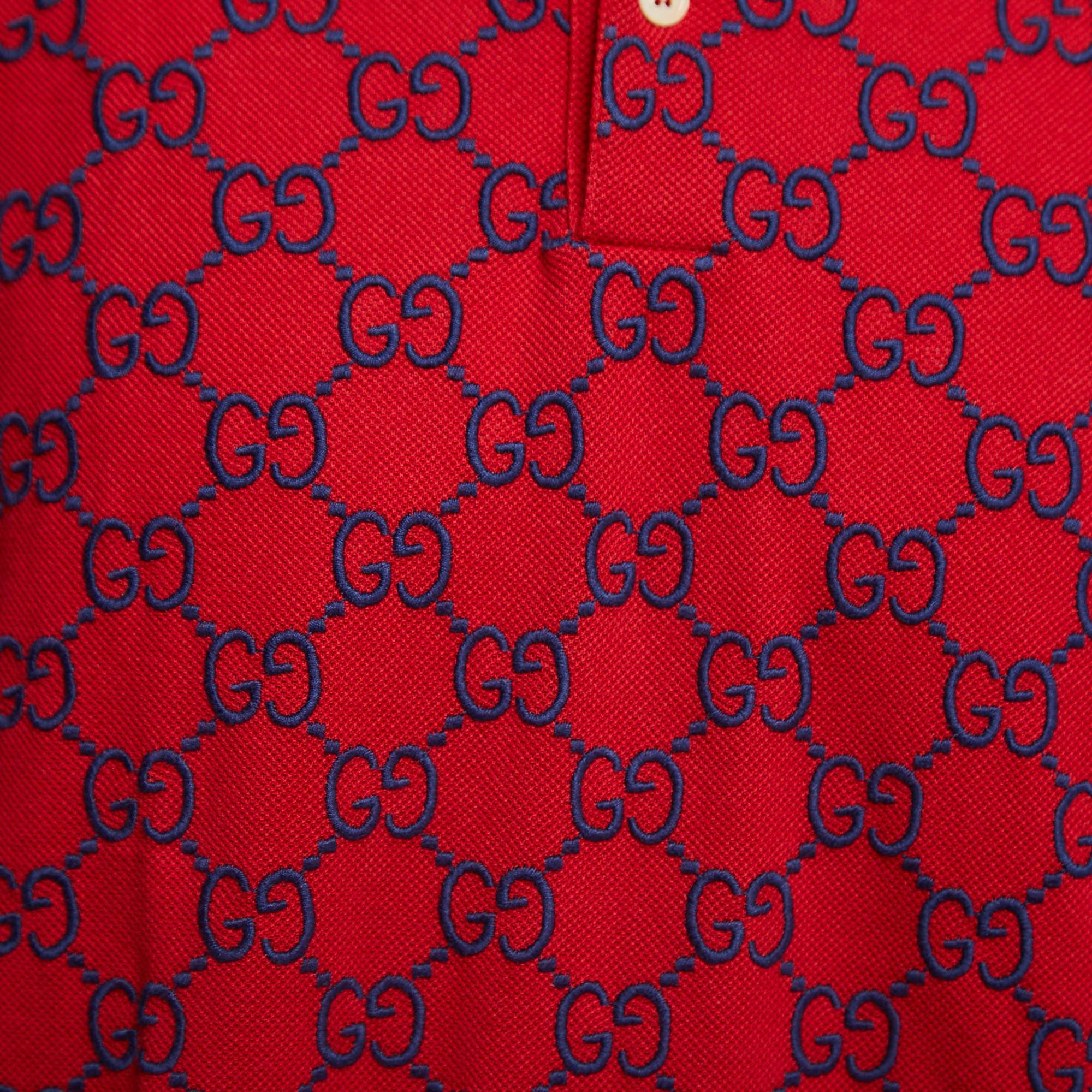 Gucci Red Logo Embroidered Cotton Pique Polo T-Shirt 3XL For Sale at ...