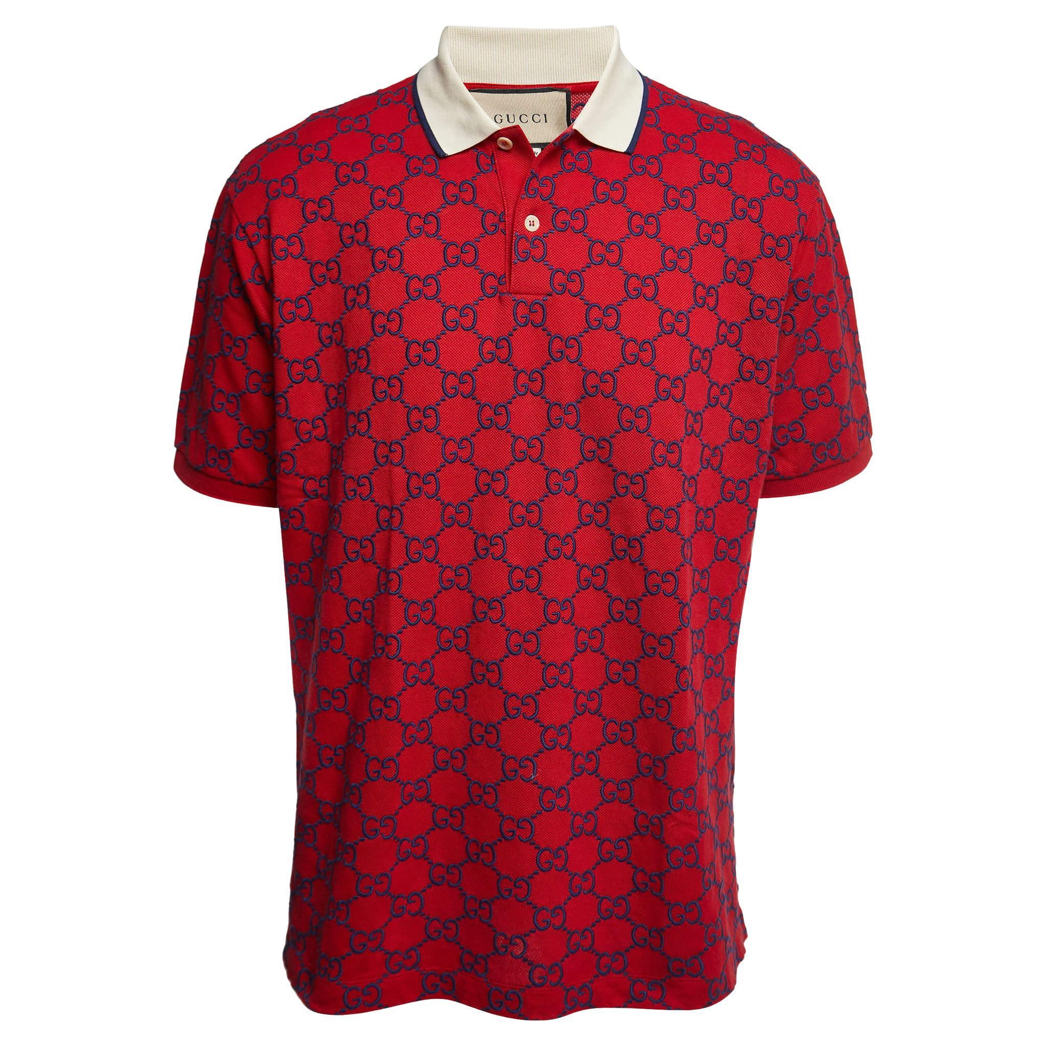Gucci Red Logo Embroidered Cotton Pique Polo T-Shirt 3XL For Sale at ...