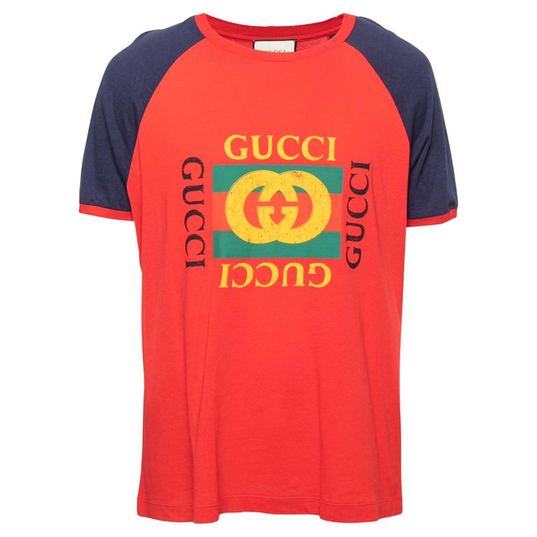 Gucci Red Logo Printed Crew Neck T-Shirt L For Sale at 1stDibs